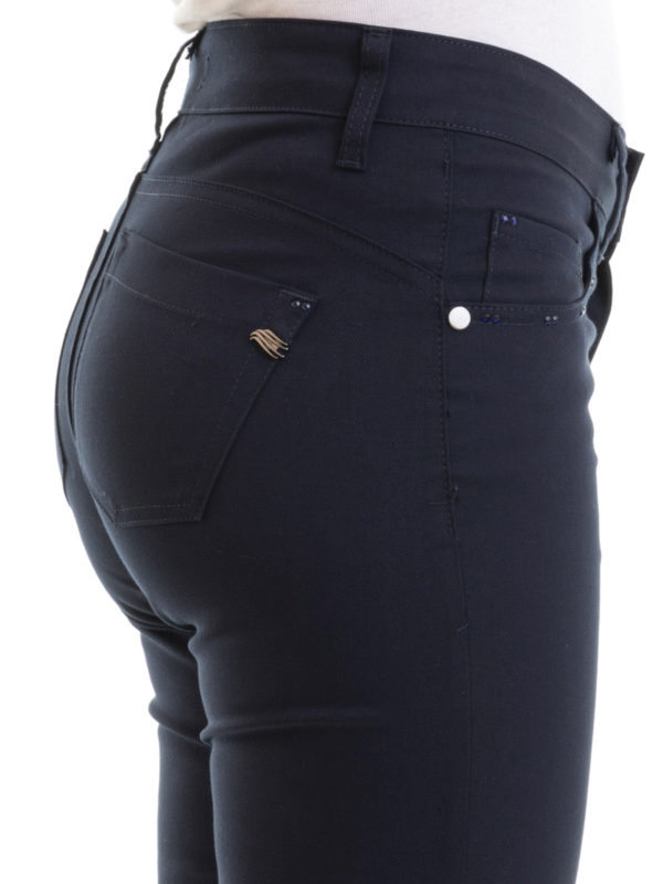 Angelo Marani - Embellished blue cotton jeans - straight leg jeans ...