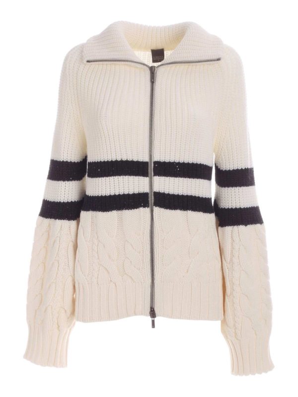 Cardigans Lorena Antoniazzi - White cardigan with black stripes ...