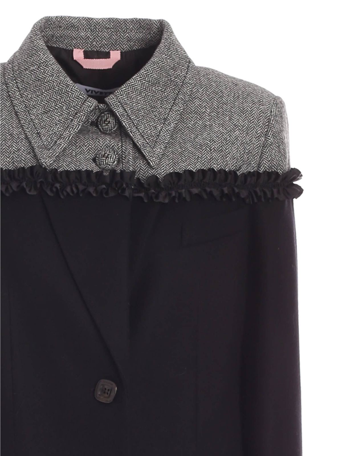 Long coats Vivetta - Herringbone detailed coat in black ...