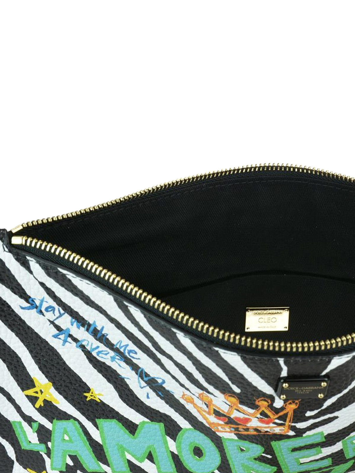 Clutches Dolce And Gabbana Graffiti And Zebra Print Leather Pouch