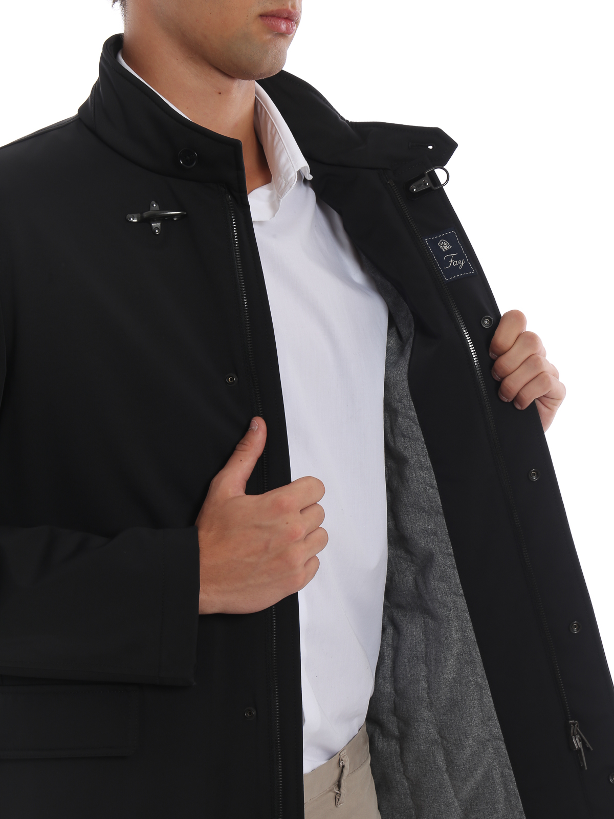 Short coats Fay - Black techno gabardine raincoat - NAM6137010SCLRB999
