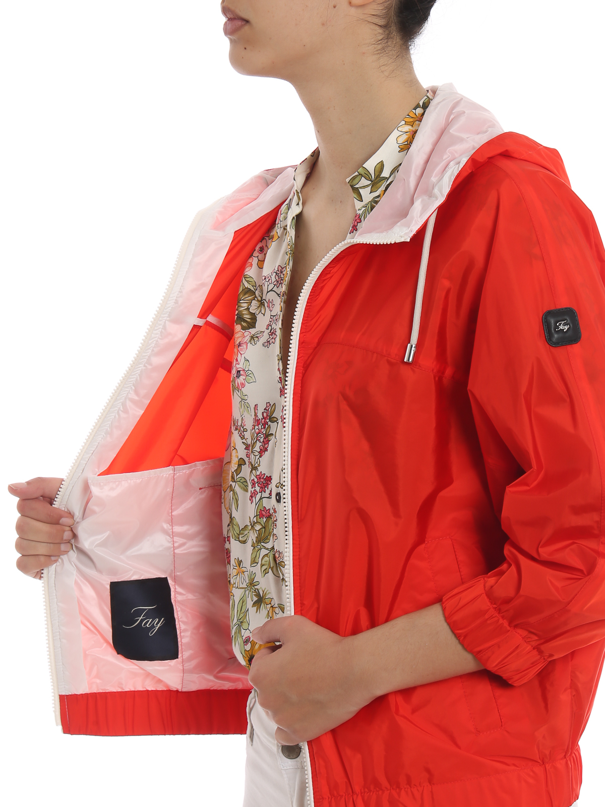 Casual jackets Fay - Red nylon hooded windbreaker - NAW12383710PFWG802