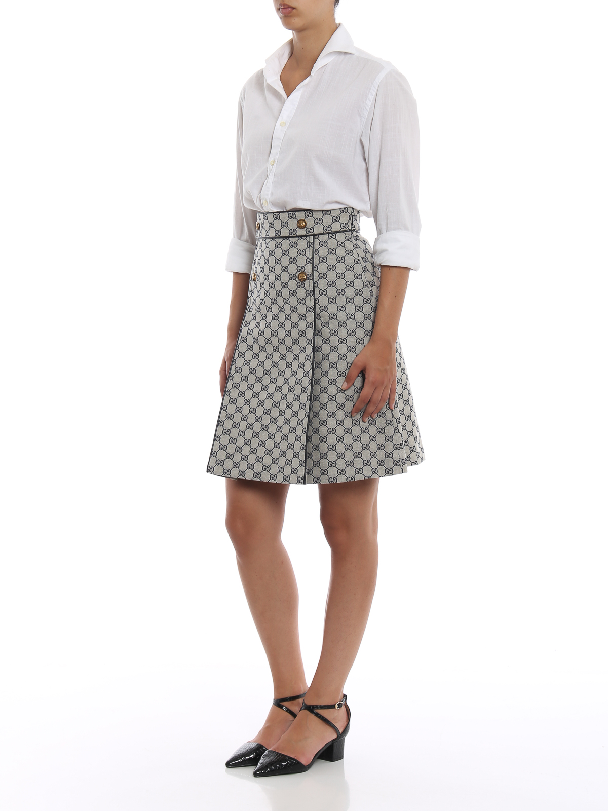 Gucci - Blue GG canvas knee length A-line skirt - Knee length skirts ...