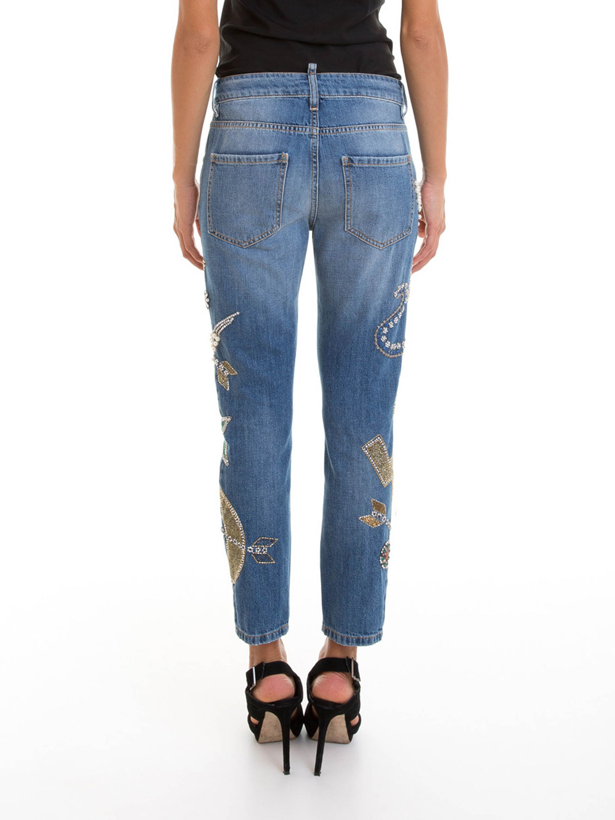 Straight leg jeans Amen - Jewel embroidered crop jeans - AMW16608106