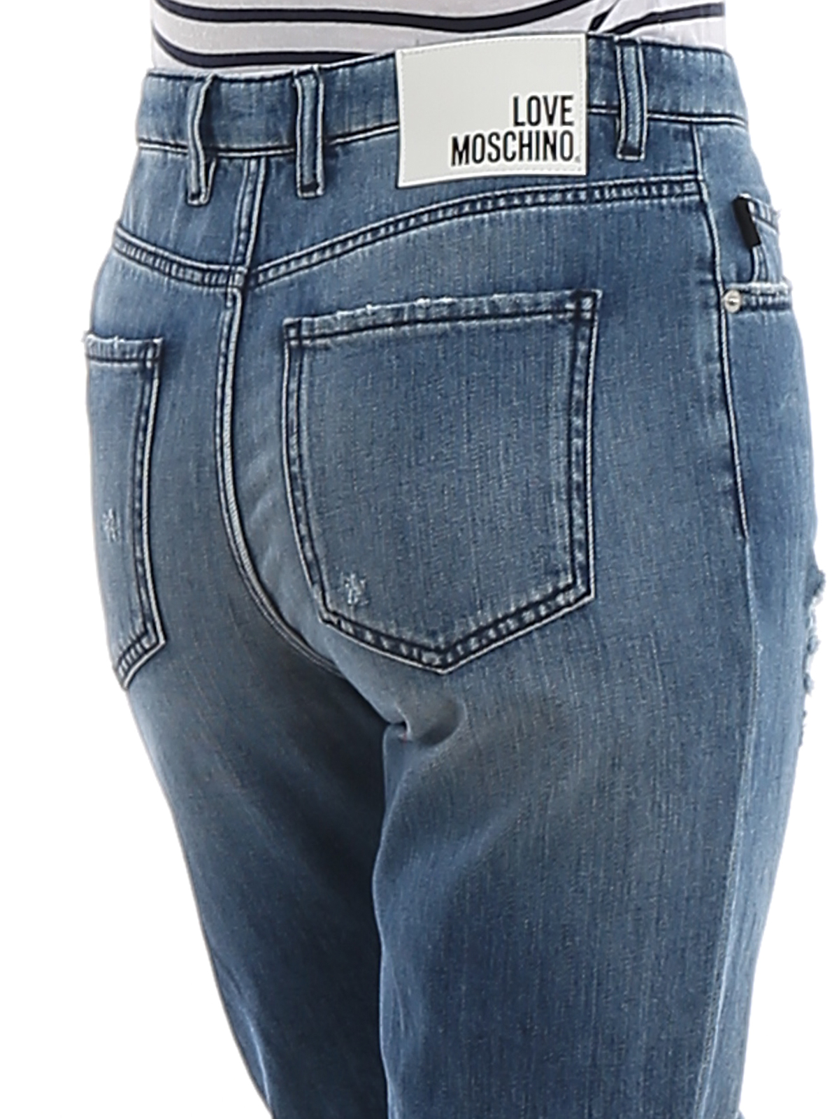 Love Moschino - LOVE patch destroyed jeans - straight leg jeans ...