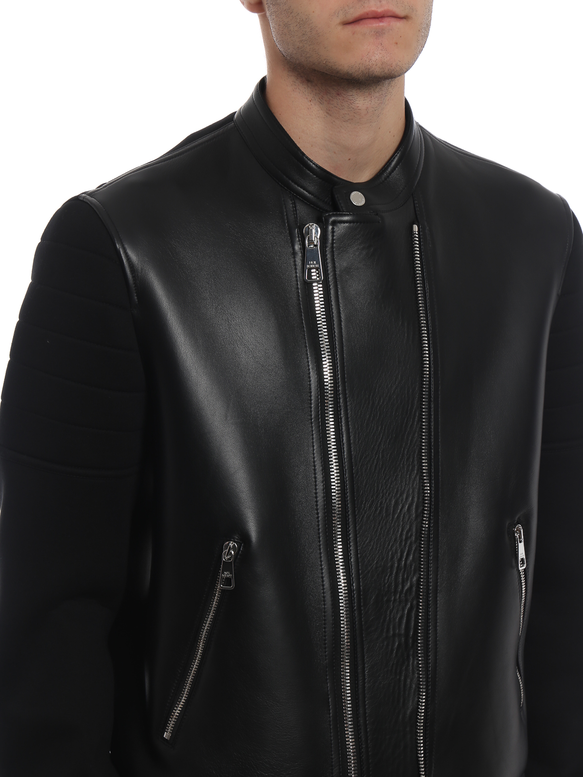 Neil Barrett - Scuba effect and leather skinny jacket - casual jackets ...