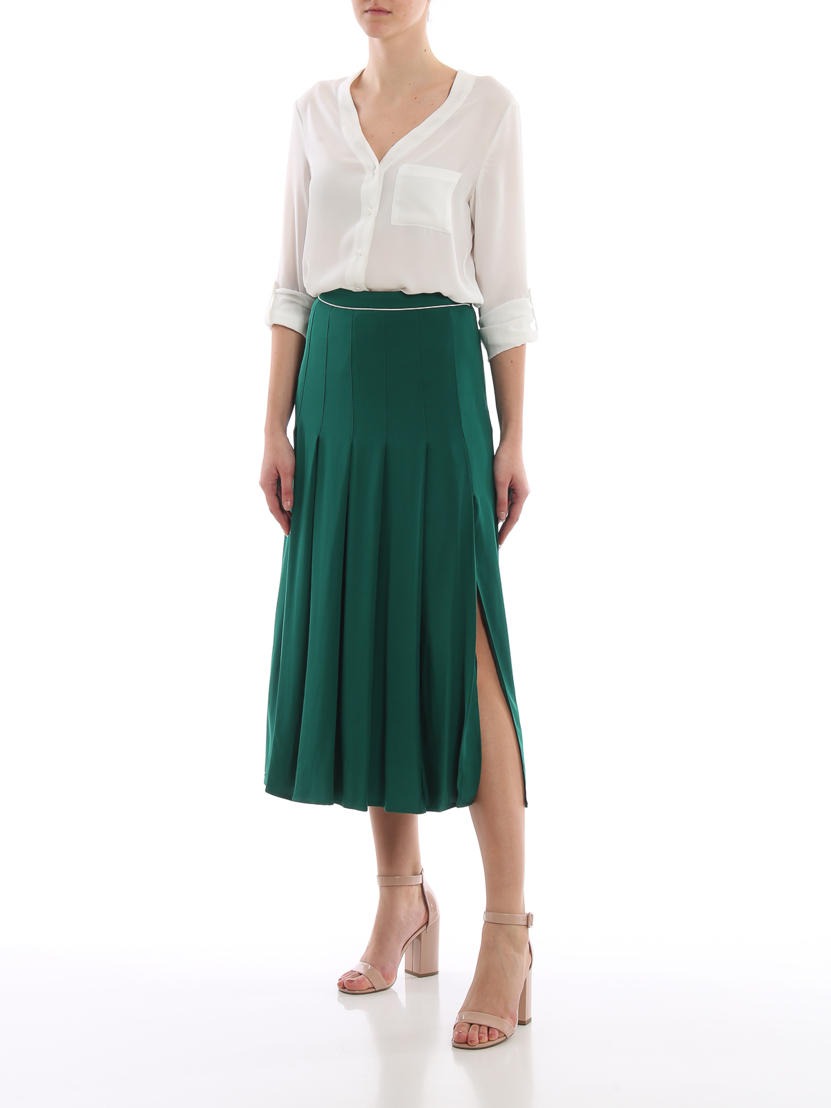 Twinset - Pleated green viscose blend midi skirt - Knee length skirts ...