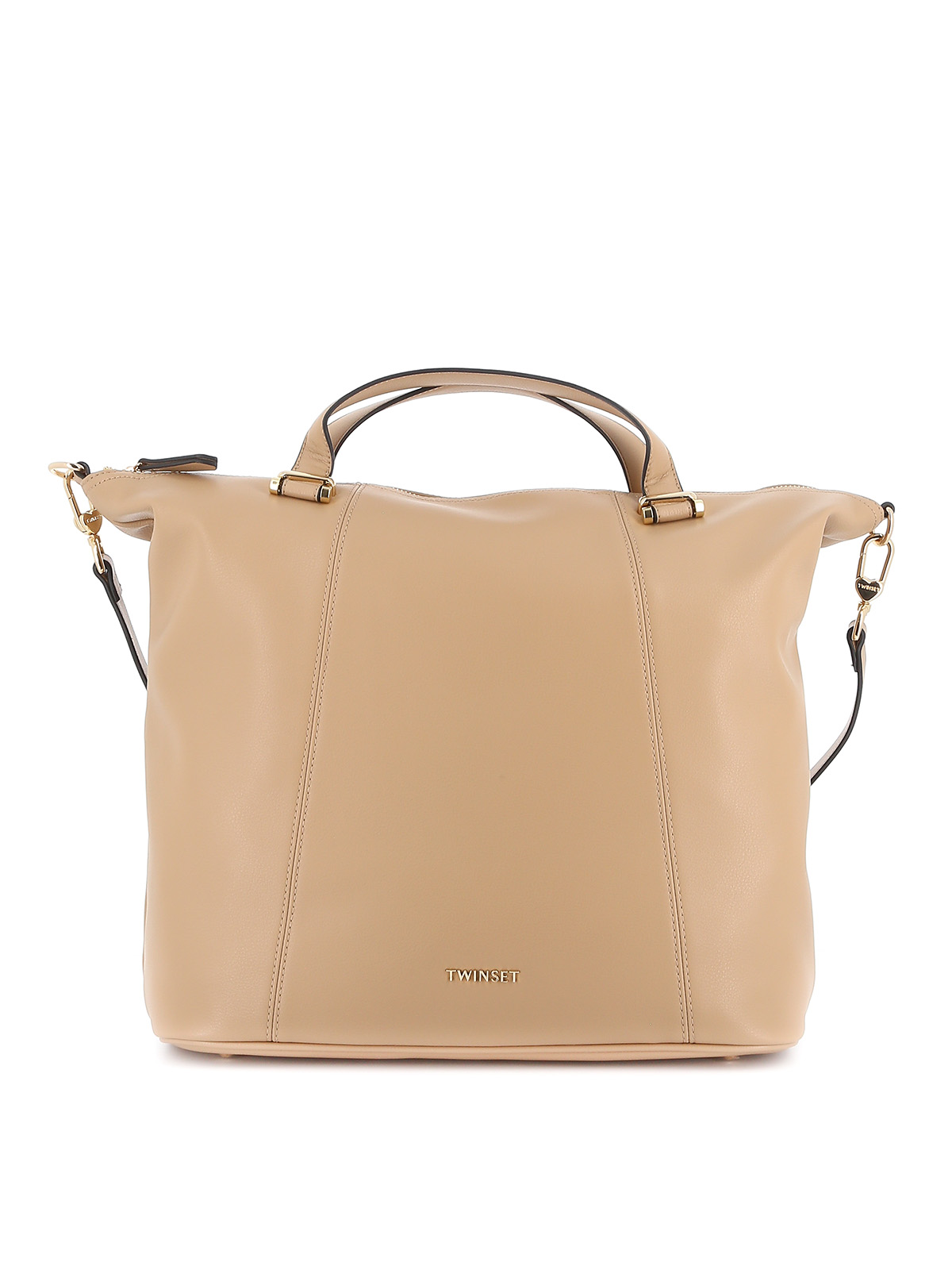 Totes bags Twinset - Logo lettering beige tote bag - 201TA716000467