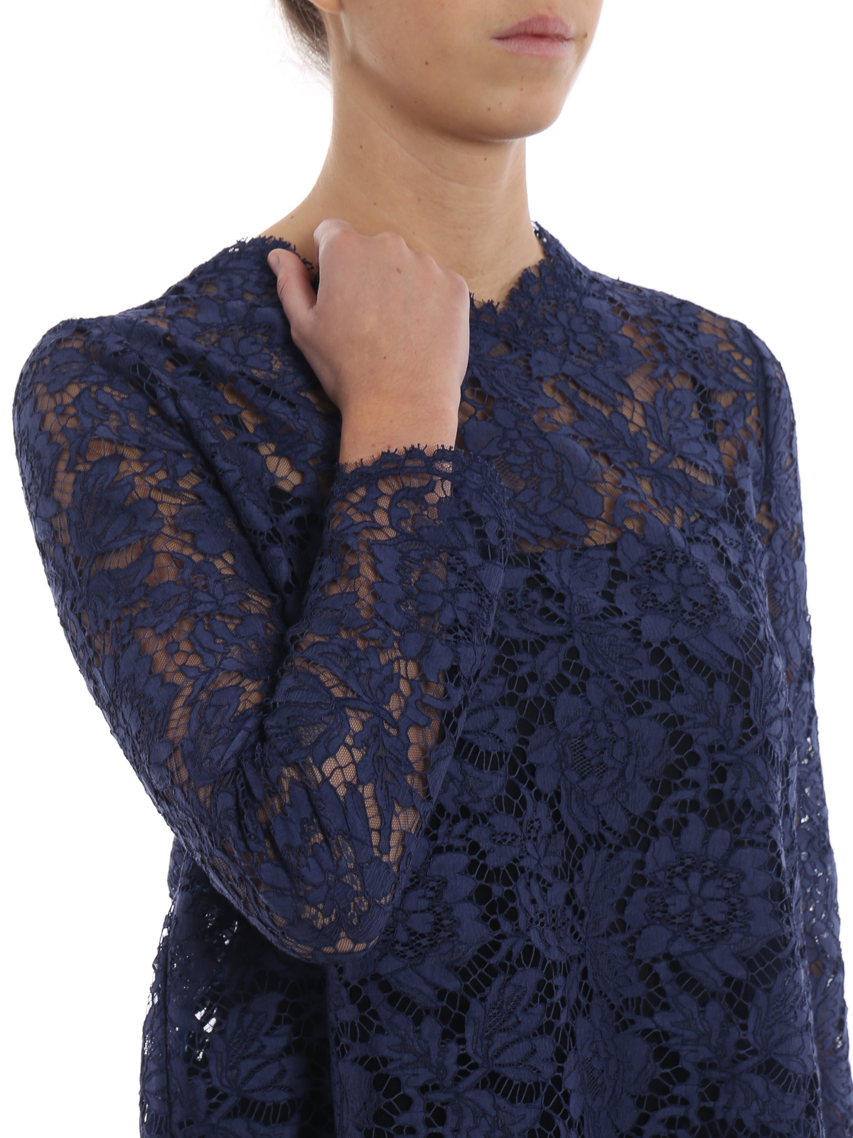 Bluse Valentino - Blusa blu in pizzo floreale in misto cotone ... Bluse Valentino - Blusa blu in pizzo floreale in misto cotone ...