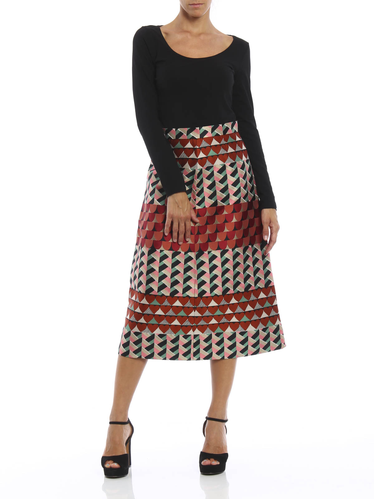 valentino-red-knee-length-skirts--midi-online-patchwork-jacquard-skirt ...
